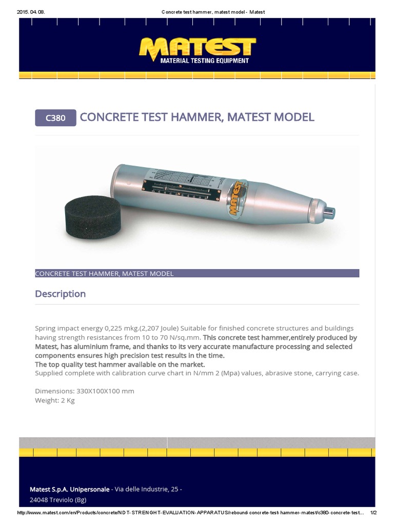 Jual Concrete Hammer Test Matest 081289854242 | PDF
