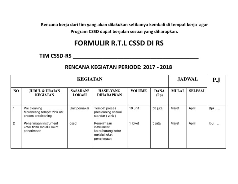 Contoh Rencana Tindak Lanjut CSSD | PDF