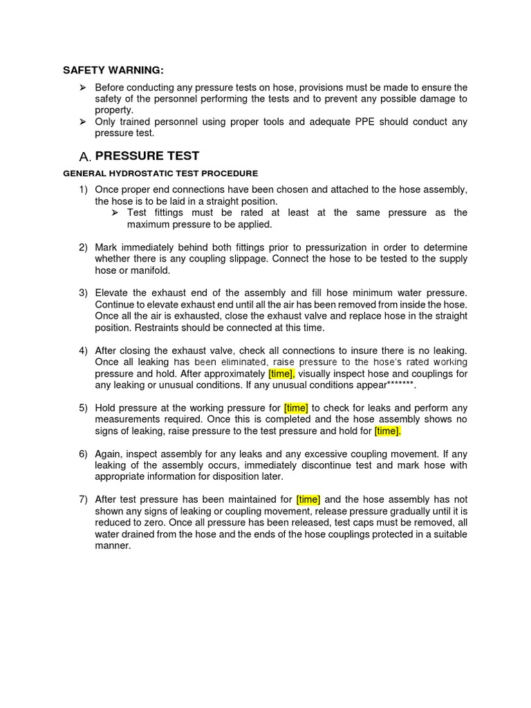 Pressure Test: Safety Warning | PDF | Leak | Pressure
