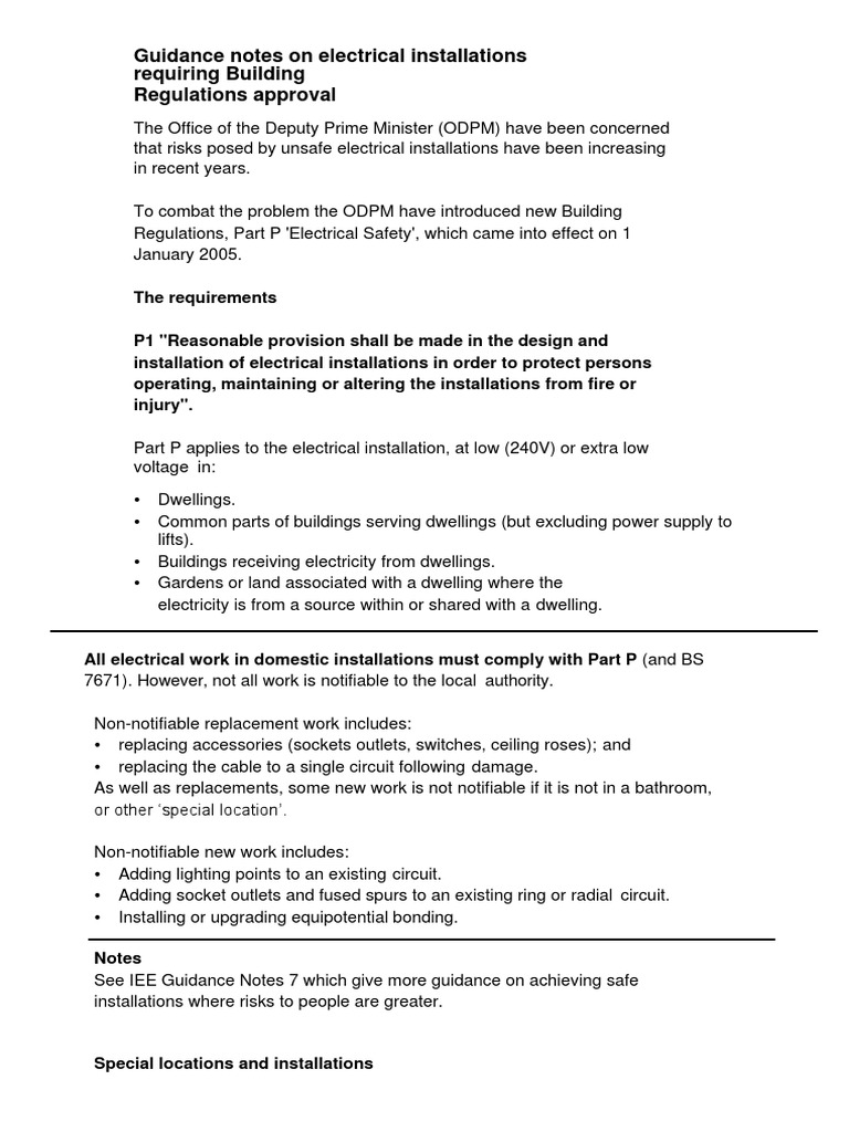 Guidance notes on electrical installations requiring Building ...