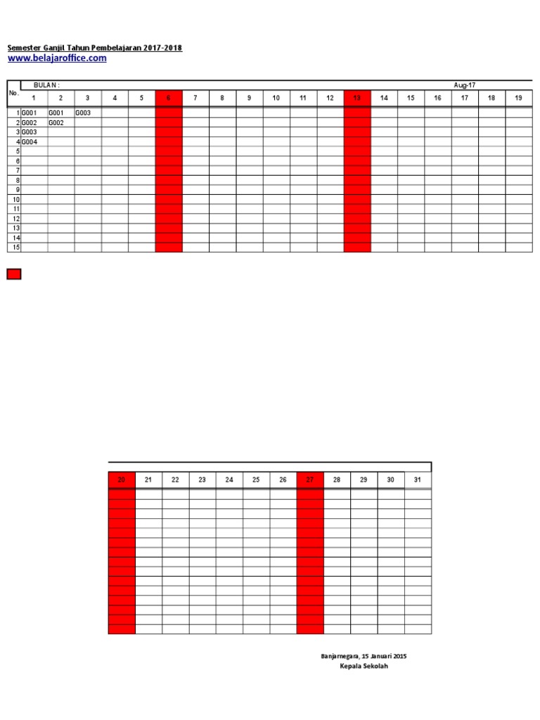Format Absensi Guru Barcode Otomatis Excel | PDF