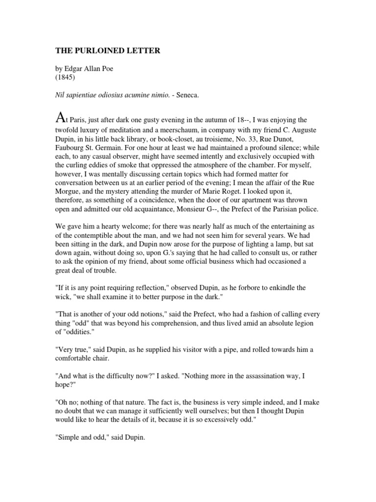 The Mystery of the Purloined Letter | PDF | C. Auguste Dupin | Truth