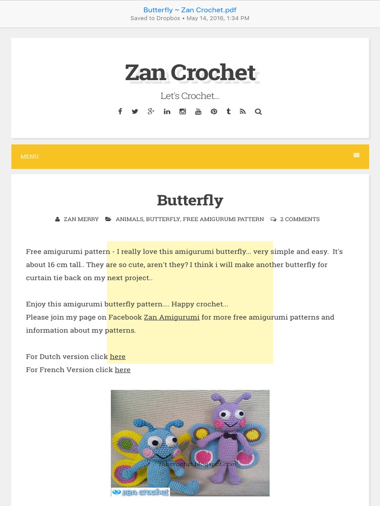 Butterfly Zan Crochet | PDF | Amigurumi | Crochet