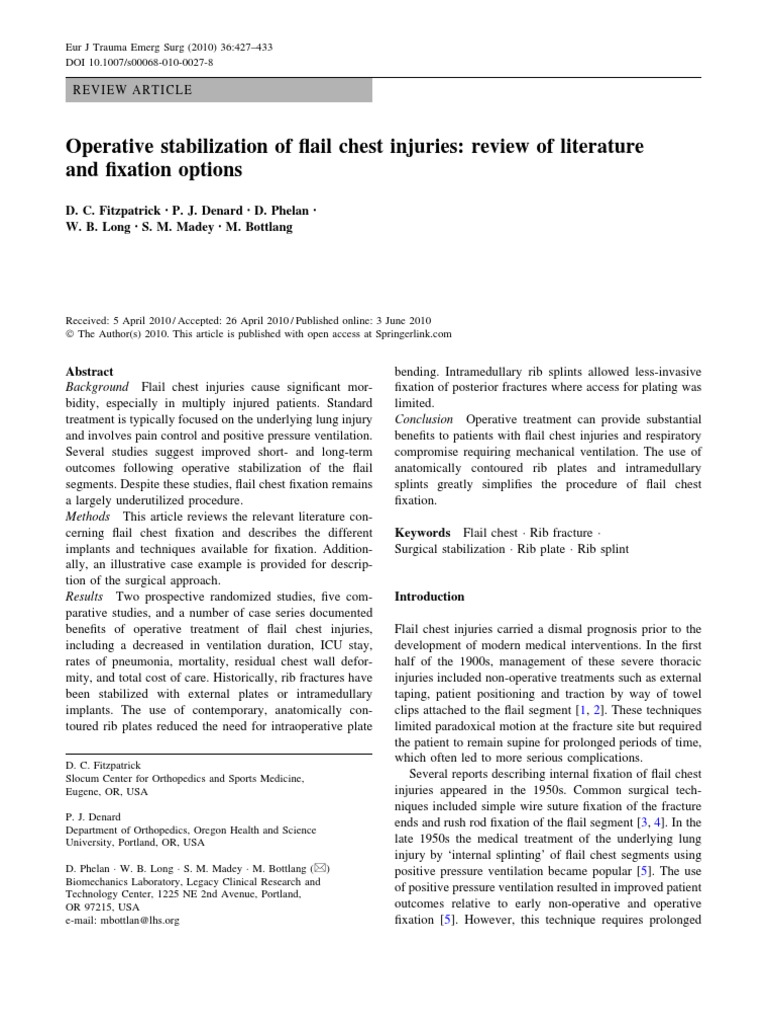 Operative Stabilization of Flail Chest Injuries: Review of Literature ...