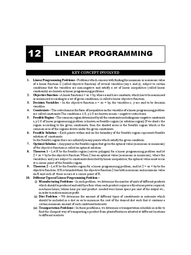 Linear Programming: Key Concept Involved | PDF | Mathematical ...
