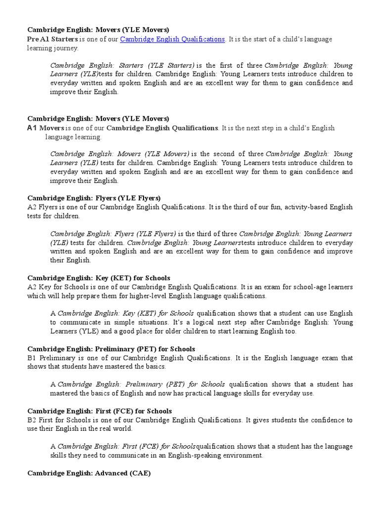 Cambridge English Levels | PDF | Evaluation Methods | Student ...