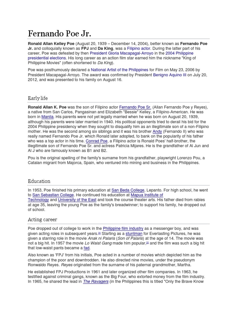 Fernando Poe JR | PDF | Philippines | Entertainment (General)