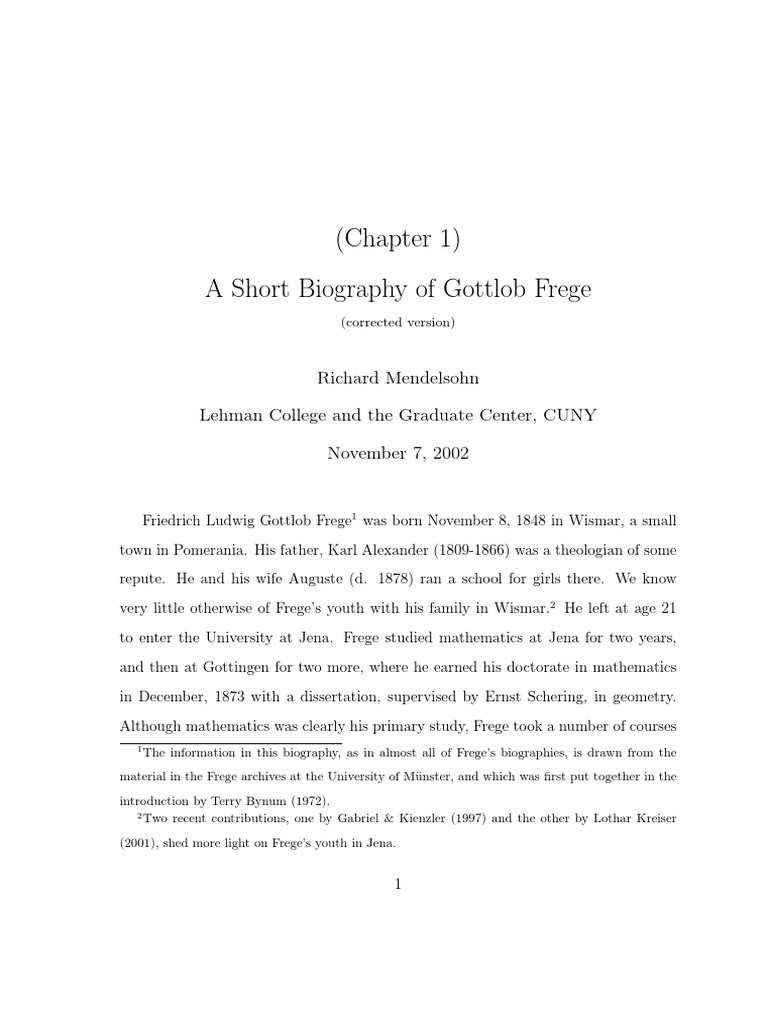 (Chapter 1) A Short Biography of Gottlob Frege | PDF | Gottlob Frege ...