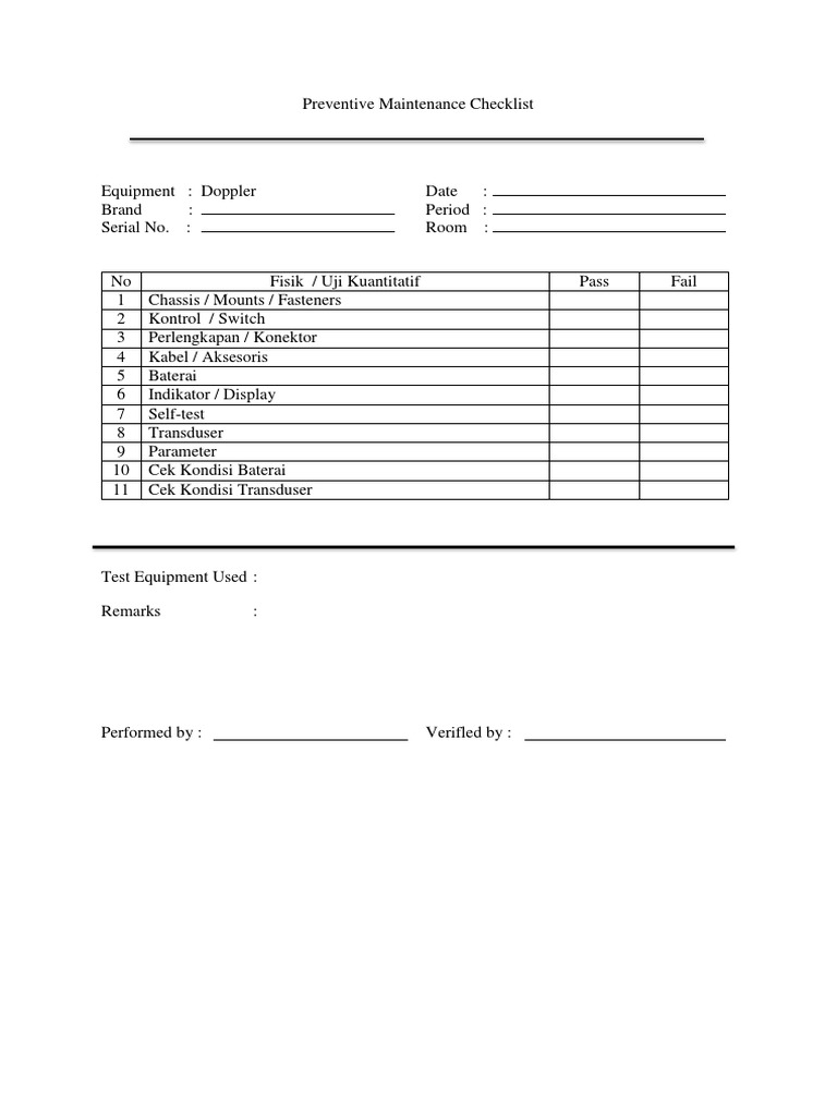Preventive Maintenance Checklist Doppler | PDF