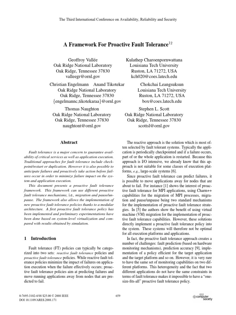 A Framework For Proactive Fault Tolerance | PDF | Virtual Machine | Fault Tolerance