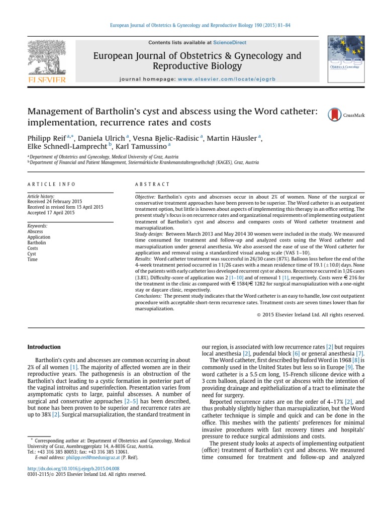 Management of Bartholin's Cyst | Download Free PDF | Medical ...