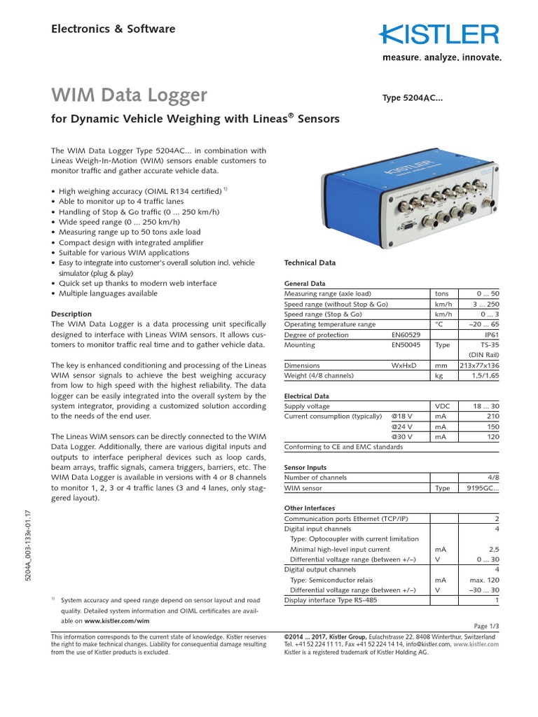 KISTLER-data Logger WIM | Download Free PDF | Electrical Engineering ...