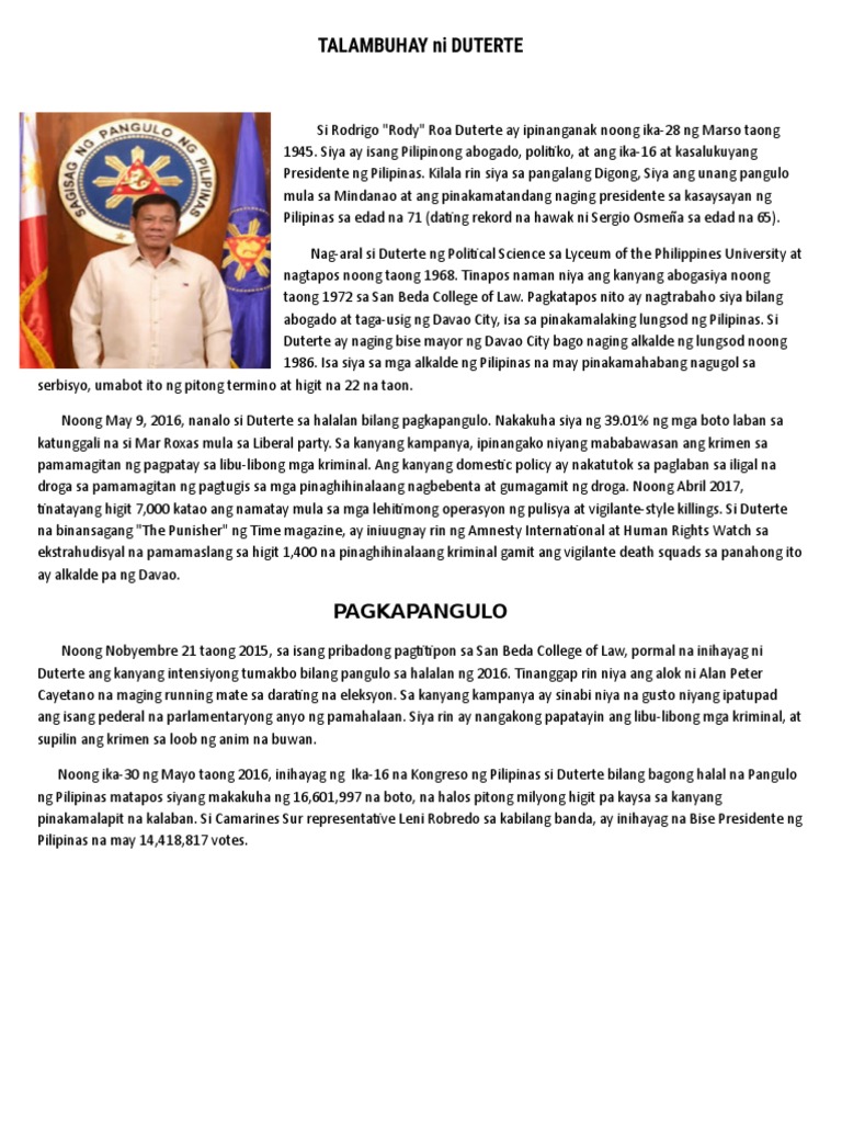 Talambuhay Du30 | PDF