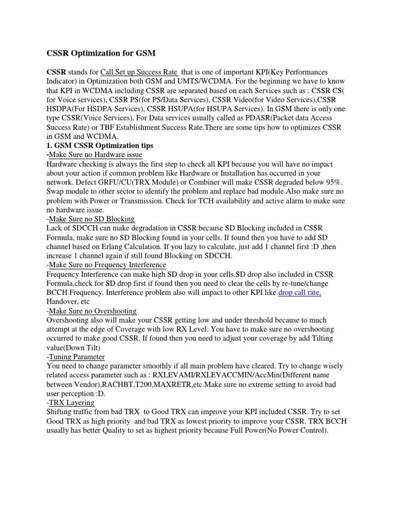 CSSR Optimization For GSM | PDF | High Speed Packet Access | Gsm