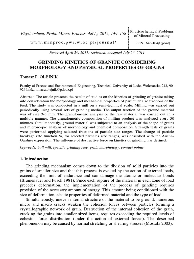 Grinding Kinetics of | Download Free PDF | Mill (Grinding) | Wear