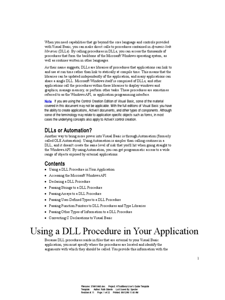 Using A DLL Procedure in Your Application: Dlls or Automation? | PDF | String (Computer Science ...