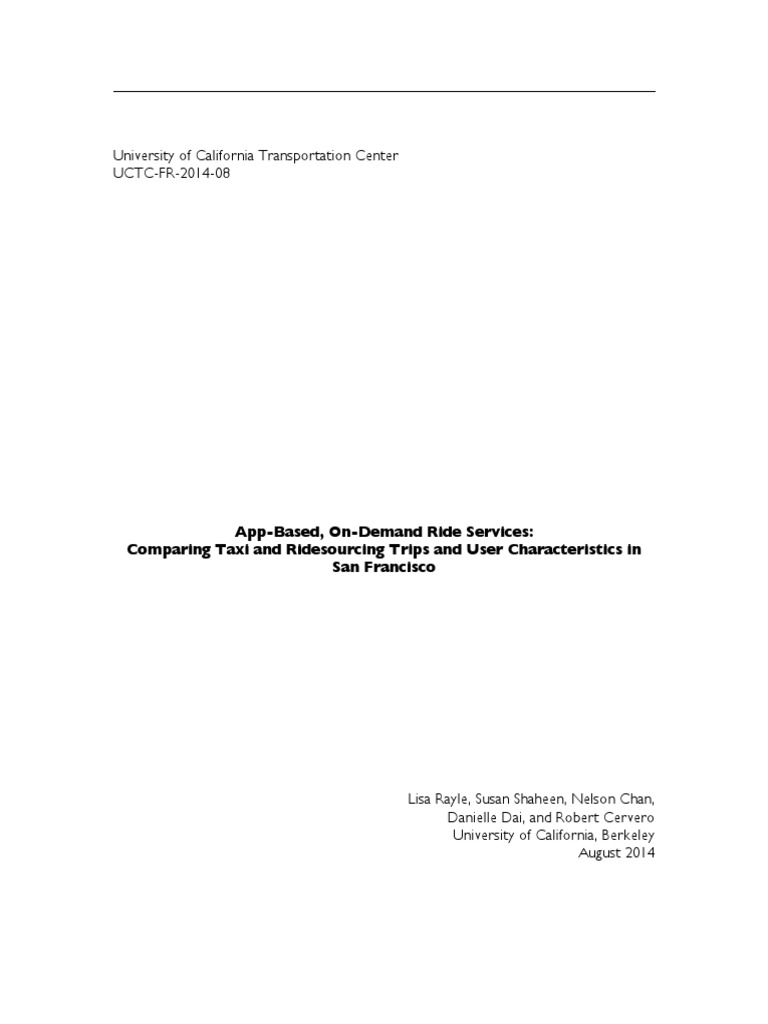 UCTC 2014 Ridesourcing and Taxis (Rayle, Lisa) | PDF | Uber (Company ...