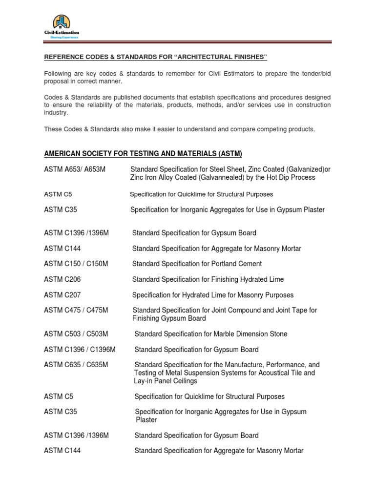 Codes Standards For Architectural Finishes | PDF | Lime (Material ...