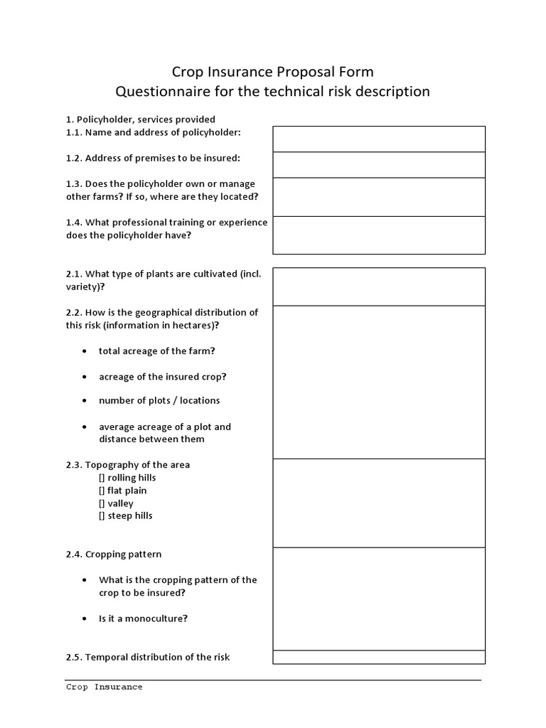Crop Insurance Proposal Form Eng | PDF | Frost | Flood