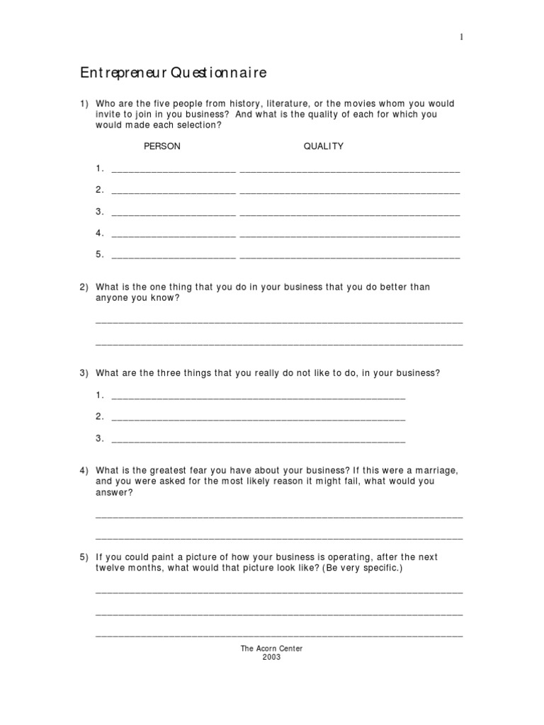 Entrepreneur Questionnaire for Business Growth | PDF | Cognition ...