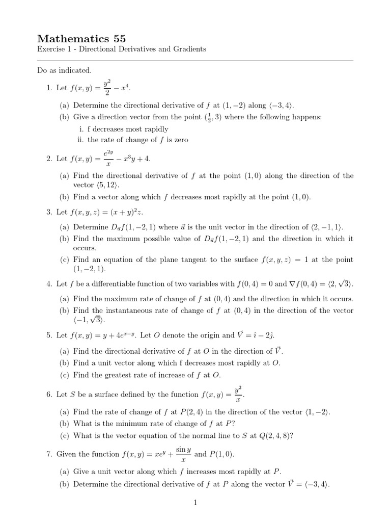 Math 55 directional derivatives gradients | PDF | Derivative | Gradient