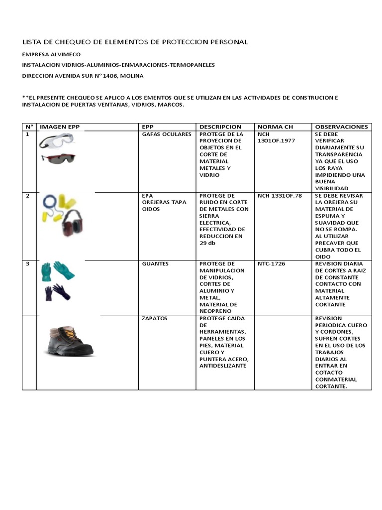 Lista de Chequeo de Epp | PDF