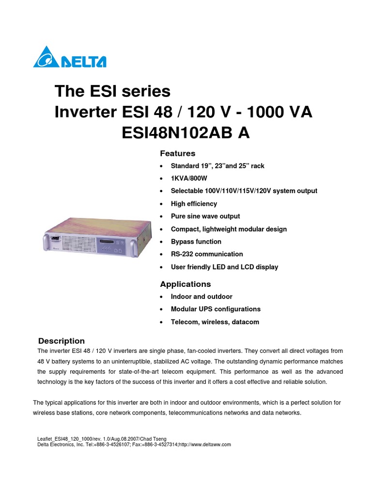 Leaflet ESI 48 120V 1000VA en | PDF | Power Inverter | Mains Electricity