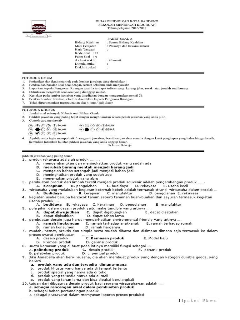 Paket Soal Kwu Tipe A 2017. | PDF | Seni