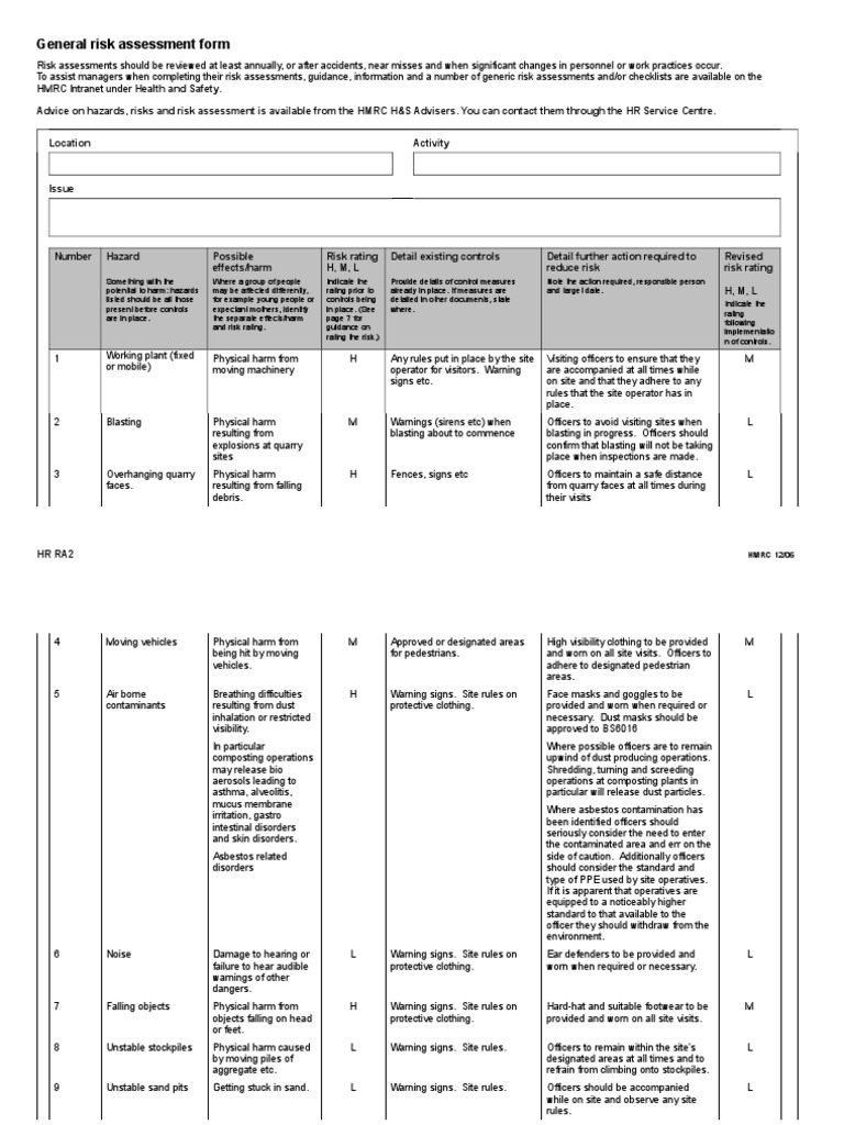 A Comprehensive Risk Assessment for HMRC Site Visits | PDF | Risk ...