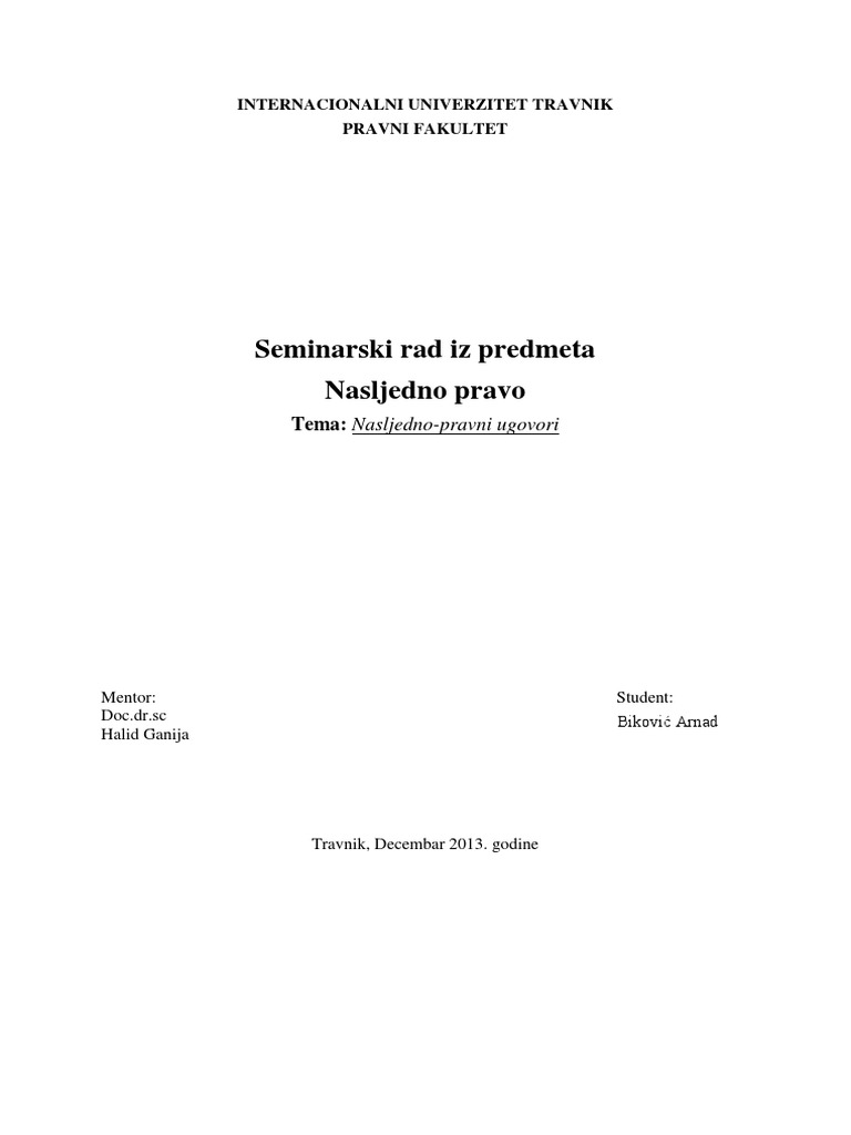 Nasljedno Pravo-Seminarski | PDF