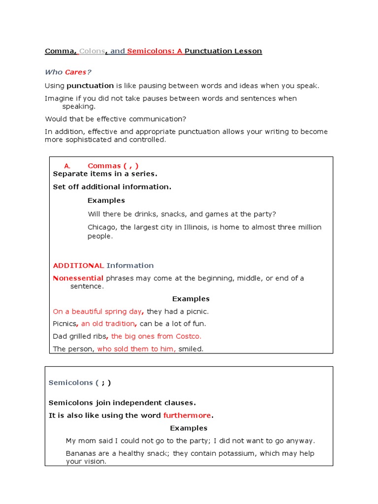 Commas Colons Etc | PDF | Punctuation | Comma