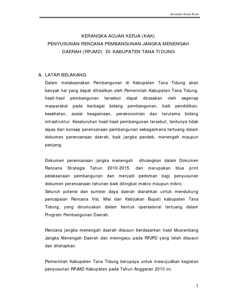 KAK Penyusunan RPJMD | PDF