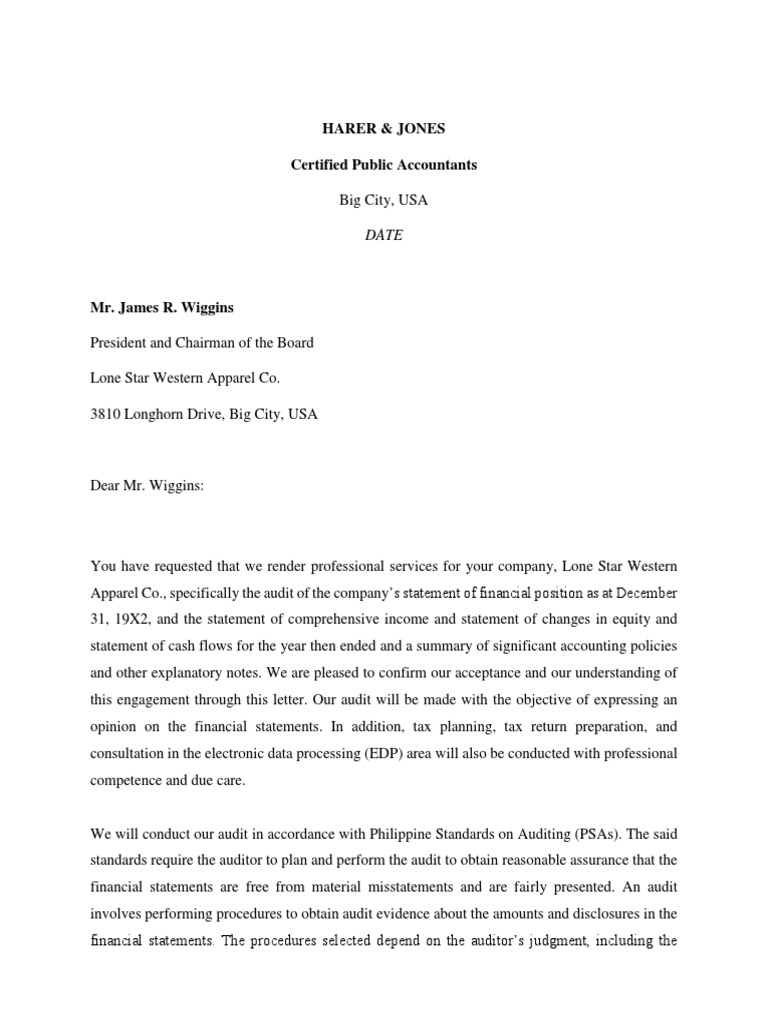 Engagement Letter | Internal Control | Audit