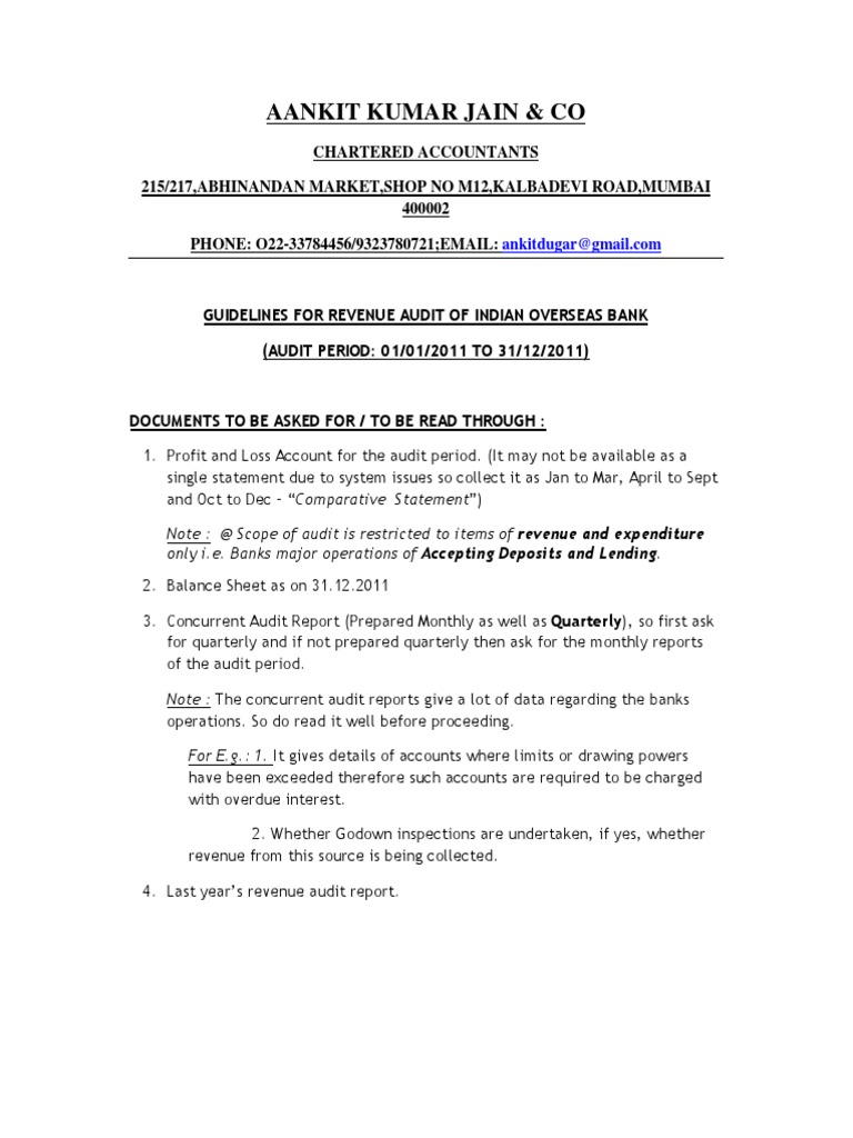 Check List For Revenue Audit of A Bank | PDF | Debits And Credits | Banks
