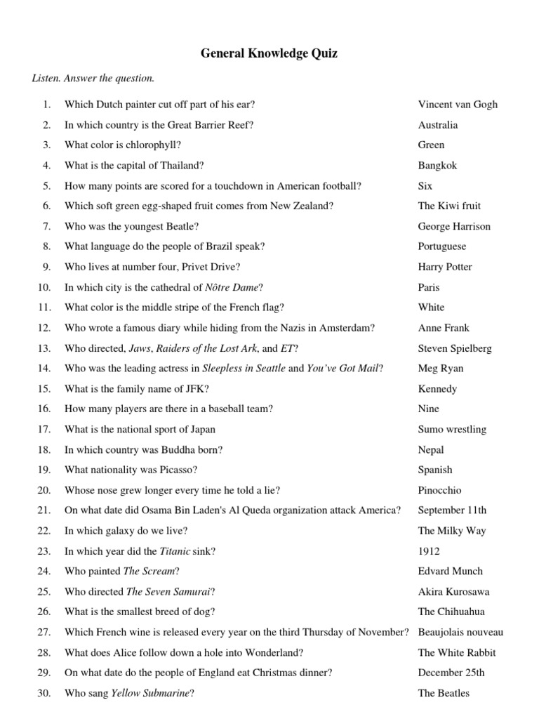 General Knowledge Quiz | PDF