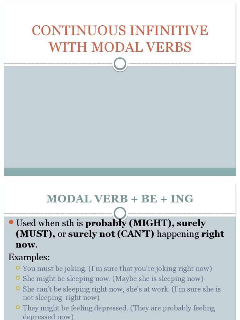 Modal Verbs: Continuous Infinitive | PDF | Grammatical Conjugation ...