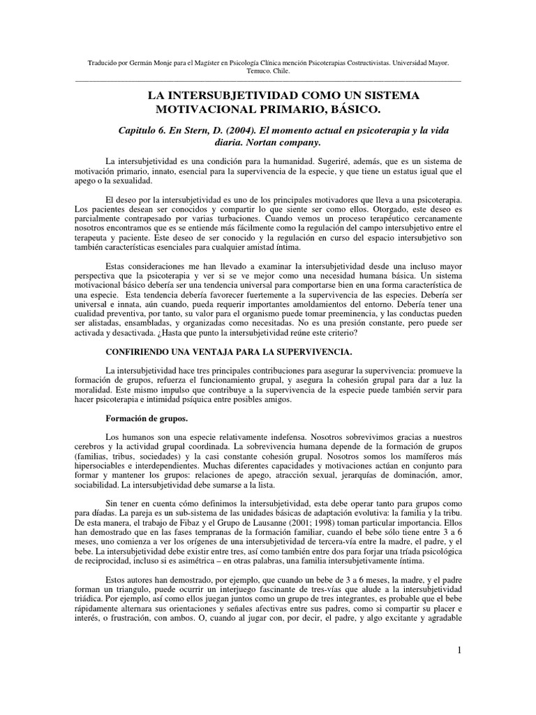 Stern-La Intersubjetividad Como Sistema Motivacional | PDF | Teoría de apego | Autismo