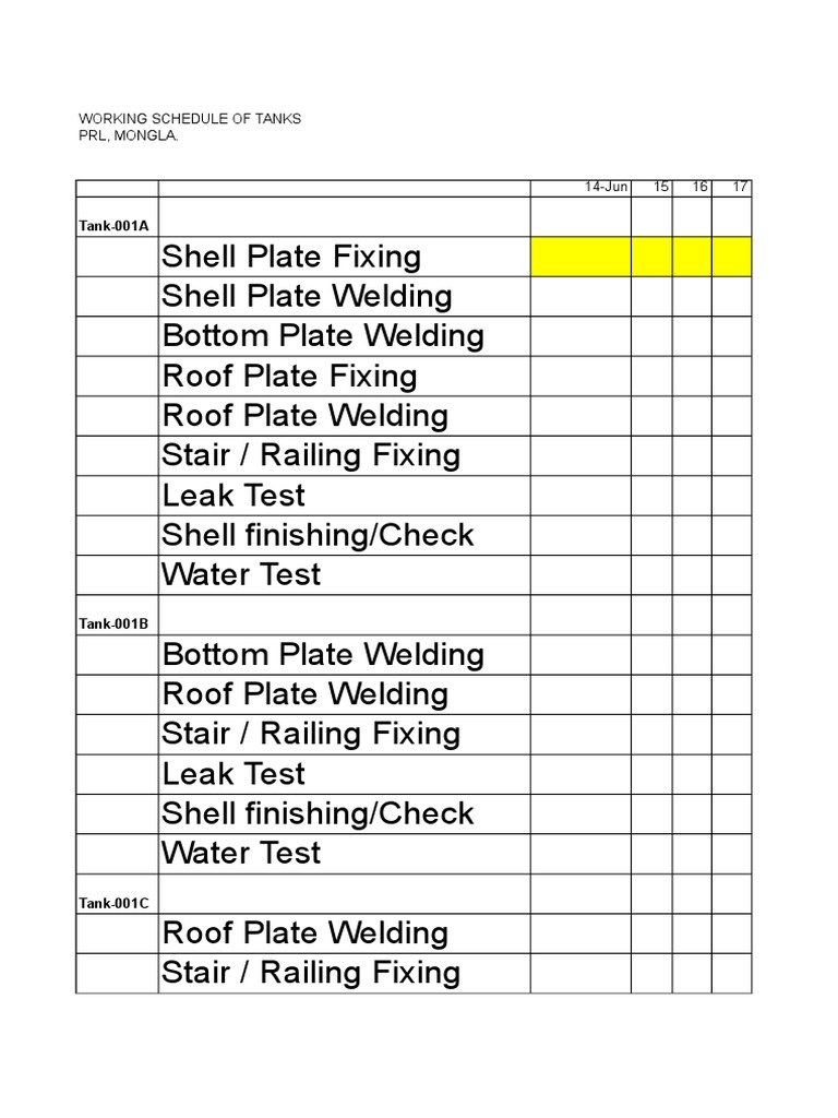 Working Schedule of Tanks | PDF