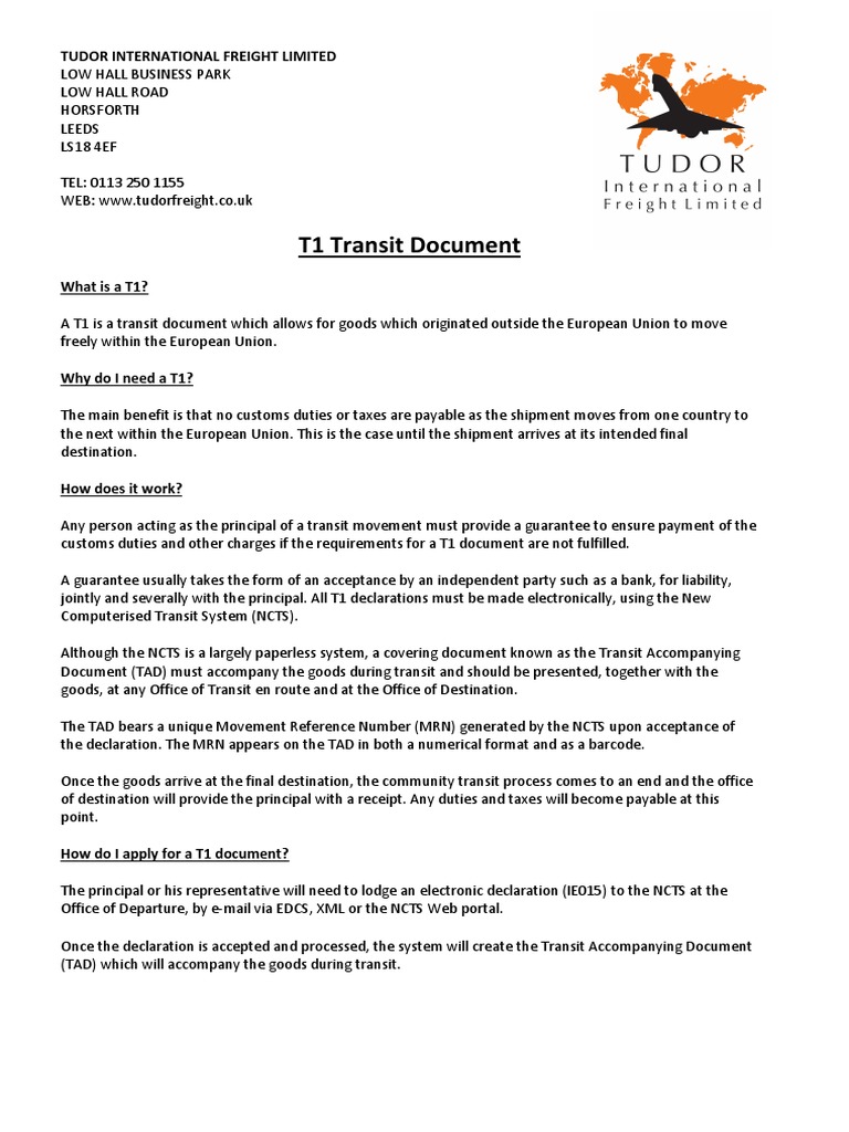 t1 Transit Document | PDF | Customs | Guarantee
