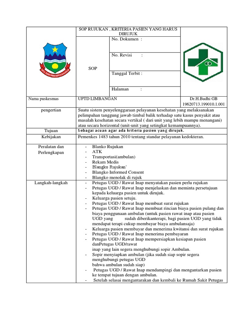 Sop Rujukan, Kriteria Pasien Yang Harus Dirujuk | PDF