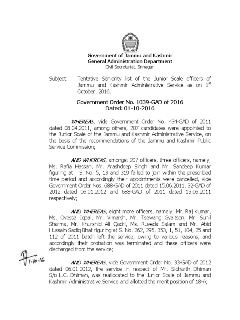 Kas Seniority List | PDF | Government
