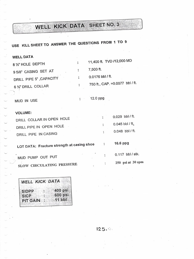 Well Data and Kill Sheet Analysis | PDF