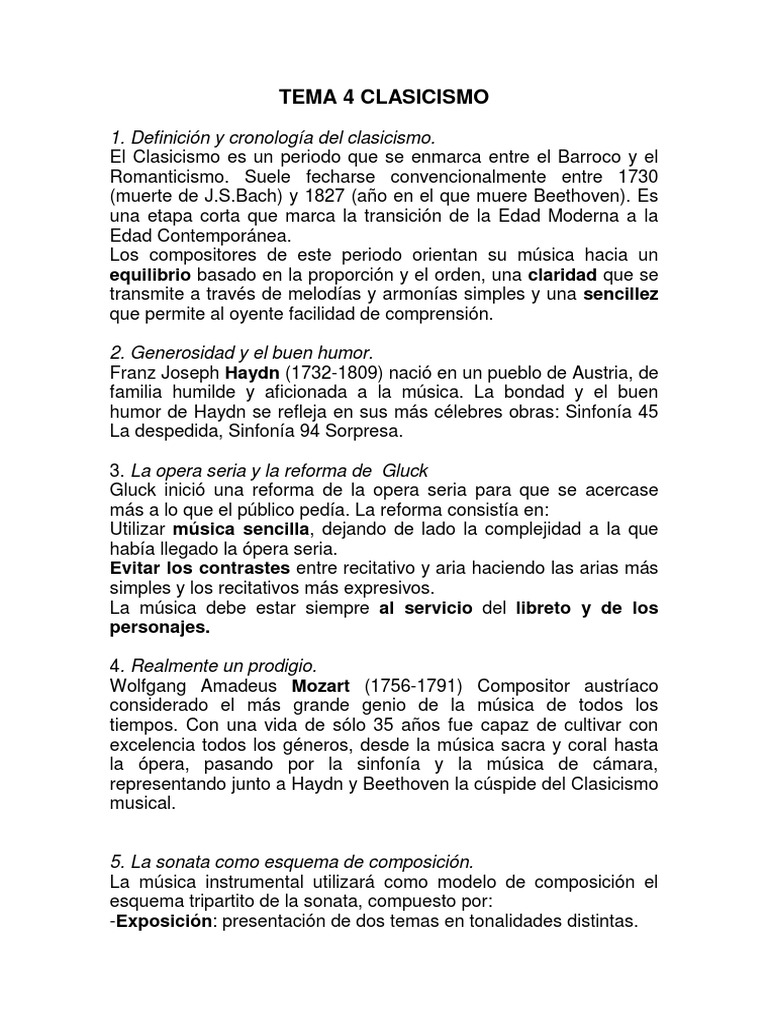 2º ESO Tema 4 Clasicismo | PDF | Periodo Clásico (Música) | Sonata