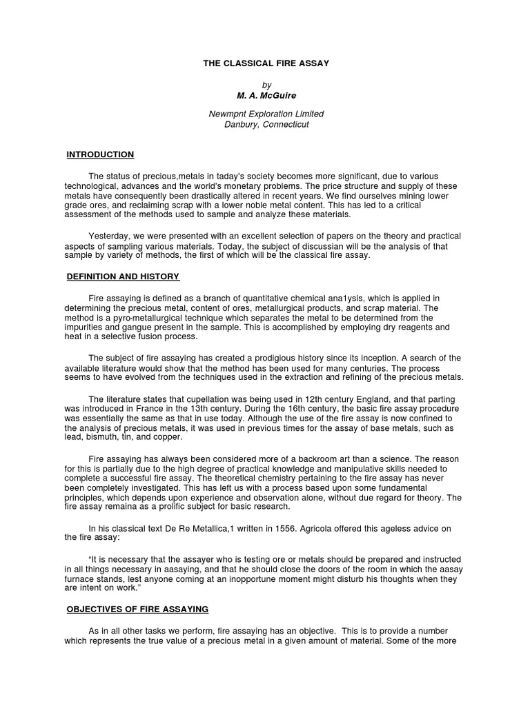 Classical Fire Assay Techniques | PDF | Metallurgical Assay | Metals