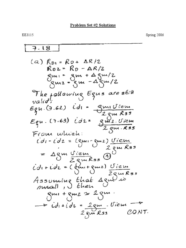 Problem Set #2 Solutions: EE3115 Spring 2006 | PDF