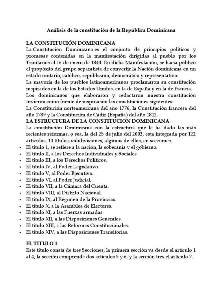Análisis exhaustivo de la estructura y contenido de la Constitución de la República Dominicana ...