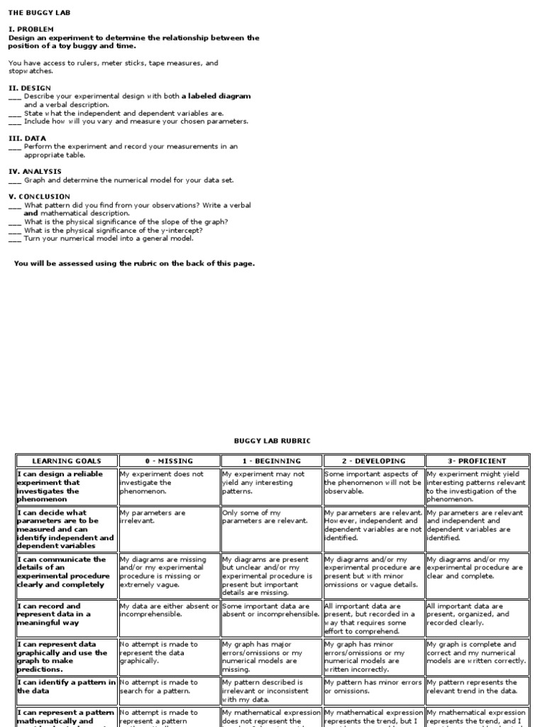 Buggy Lab Experiment Design Guide | PDF | Experiment | Dependent And ...