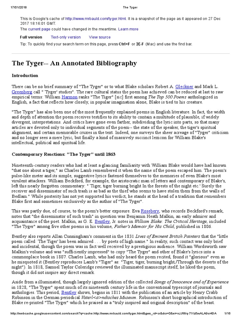 The Tyger | PDF | William Blake | Poetry