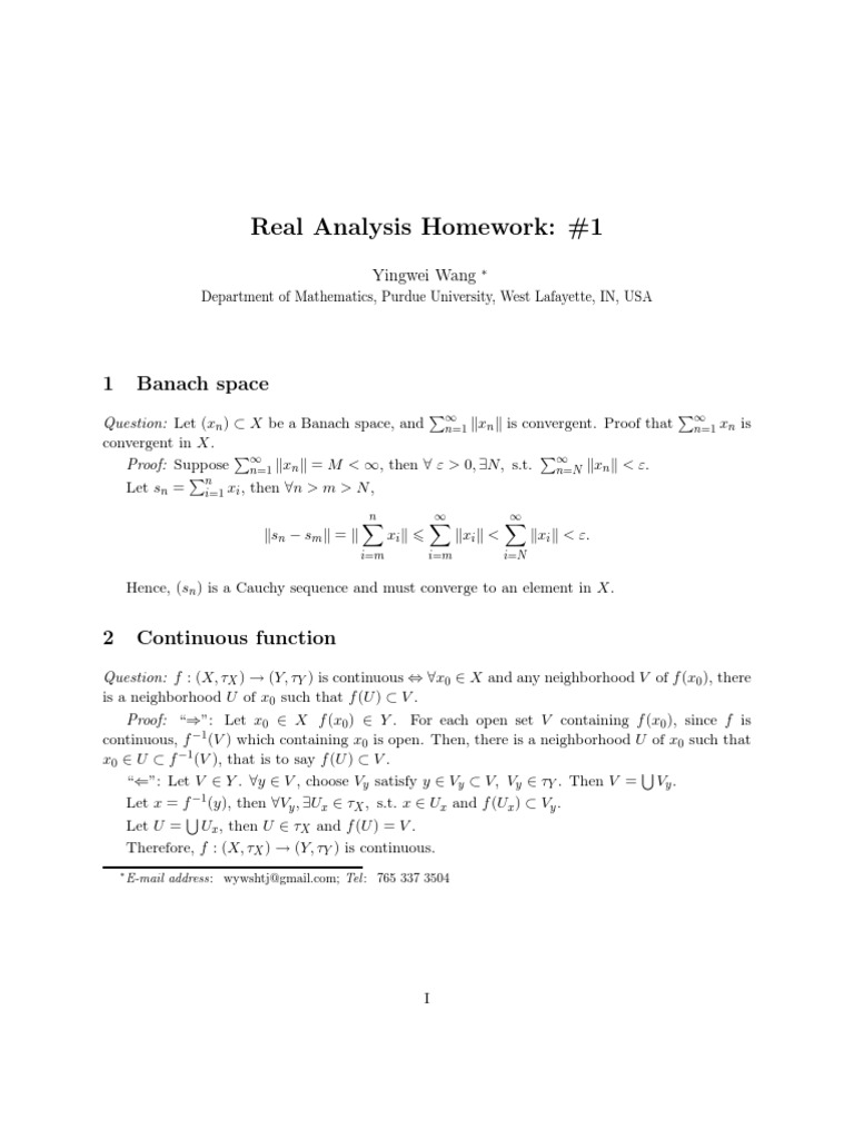 Wang - Real Analysis Homework | PDF | Lebesgue Integration | Measure ...