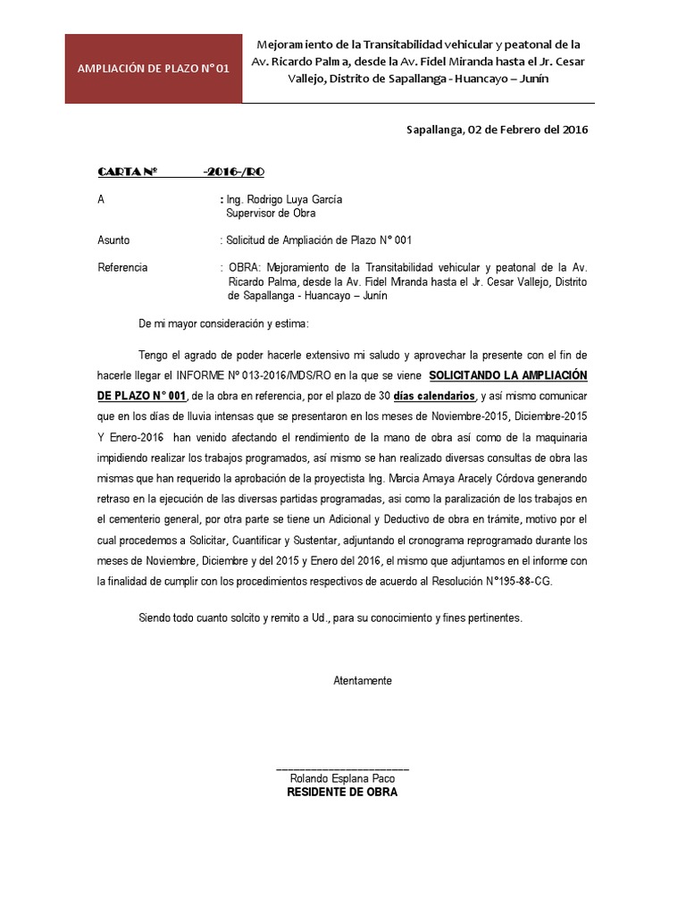 Modelo de Ampliacion de Plazo | PDF | Science | Ingeniería